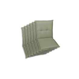 Sesselauflagenset, Hellgr&uuml;n, Textil, 6-teilig, Uni, F&uuml;llung: Schaumstoff, Vlies, 50x7x100 cm, Oeko-Tex&reg; Standard 100, pflegeleicht, hochwertige Qualit&auml;t, langlebig, f&uuml;r den Au&szlig;enbereich geeignet, mittels B&auml;ndern zu befestigen, Gurtband befestigen, Outdoor-Kissen, Gartenstuhlauflagen, Niedriglehner-Auflagen