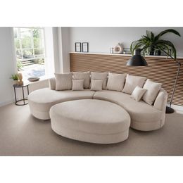 Livetastic Wohnlandschaft, Beige, Kunststoff, 4-Sitzer, F&uuml;llung: Schaumstoff, Ottomane links, organische Form, 300x160 cm, Made in EU, seitenverkehrt erh&auml;ltlich, R&uuml;cken echt, Wohnzimmer, Sofas & Couches, Wohnlandschaften, Ecksofas