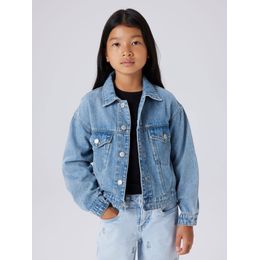 Jeansjacke name it "NKFMILA DNM JACKET 8510-ZA NOOS", M&auml;dchen, Gr. 122, medium blau denim, Web, Obermaterial: 100% Baumwolle, Abriebeffekte, unifarben, regular fit h&uuml;ftlang, Manschette, Jacken Jeansjacke, in leicht verk&uuml;rzter, klassischer Form
