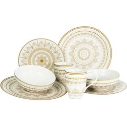 Kombiservice Creatable "Mandala Gold", gold (wei&szlig;, goldfarben), 8 Stk., Steinzeug, Geschirr-Sets, Kombiservice, Service, goldene orientalische Motive, 8 Teile, f&uuml;r 2 Personen