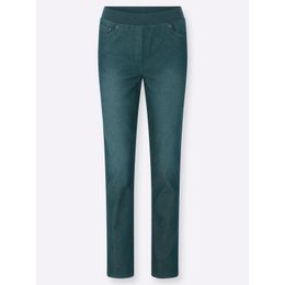 sheego Gro&szlig;e Gr&ouml;&szlig;en Schlupfjeans mit geripptem Strick-Dehnbund, petrol, Gr&ouml;&szlig;e 225 - Damen