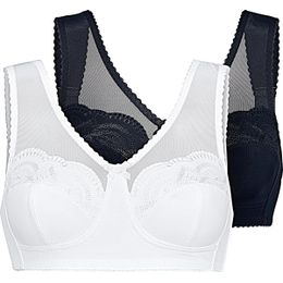 w&auml;schepur Damen Entlastungs-BH ohne B&uuml;gel mit Spitze wei&szlig; + marine Gr&ouml;&szlig;e 80B
