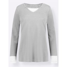 sheego Gro&szlig;e Gr&ouml;&szlig;en Langarmshirt mit garngef&auml;rbten Streifen, grau-meliert, Gr&ouml;&szlig;e 48 - Damen