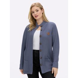 sheego Gro&szlig;e Gr&ouml;&szlig;en Longstrickjacke mit Stehkragen, taubenblau, Gr&ouml;&szlig;e 54 - Damen