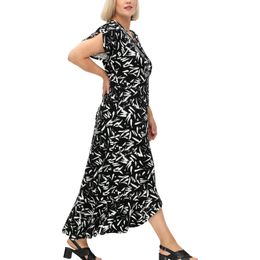 sheego Damen Maxikleid in Wickeloptik, schwarz-wei&szlig;, Gr&ouml;&szlig;e 48