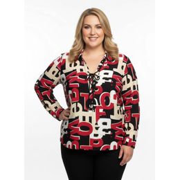 sheego Gro&szlig;e Gr&ouml;&szlig;en Langarm-Bluse im Lettering-Dessin, rot-schwarz-bedruckt, Gr&ouml;&szlig;e 46 - Damen