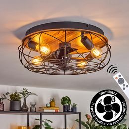 hofstein Tourais Deckenventilator mit Beleuchtung LED Holzoptik, Schwarz, 4-flammig, Fernbedienung