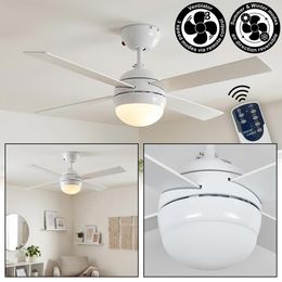 hofstein Lenok Deckenventilator mit Beleuchtung LED Holzoptik, Wei&szlig;, 1-flammig, Fernbedienung