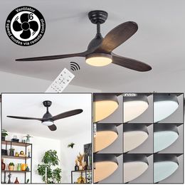 hofstein Mosstena Deckenventilator mit Beleuchtung LED Holz dunkel, Schwarz, 1-flammig, Fernbedienung