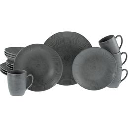 Kombiservice Creatable "Catania, Service 16-tlg.", grau (anthrazit), 16, Steinzeug, Geschirr-Sets, Kombiservice, Italienische Eleganz, Vulkanoptik