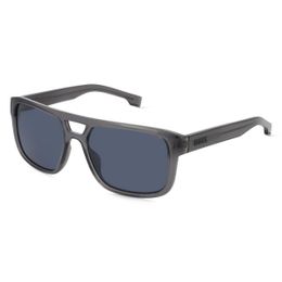HUGO BOSS Boss 1648/S | Herren-Sonnenbrille | Fassung: Vollrand, Quadratisch, Kunststoff, Grau | Glasfarbe: Blau