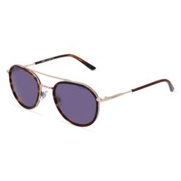 Mexx Eyes 6521 | Unisex-Sonnenbrille | Fassung: Vollrand, Panto, Metall, Gold Havanna | Glasfarbe: Grau
