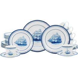 Kombiservice Creatable "Segelschiff, Service 30-tlg.", blau, 30, Steingut, Geschirr-Sets, Kombiservice, Elegante Fahnenform, Schiffsdekor