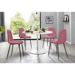 Essgruppe OTTO HOME, rosa (wei&szlig;, rosa), Kunstleder, Sitzm&ouml;bel-Sets, Essgruppe, mit rundem Tisch in wei&szlig; Hochglanz
