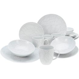 Kombiservice Creatable "Geschirr-Set Home - Bl&auml;tter", wei&szlig;, 16 Stk., Porzellan, Geschirr-Sets, Kombiservice, Service, wei&szlig;, Used-und Vintage-Look, zeitlos, 16 Teile f&uuml;r 4 Personen