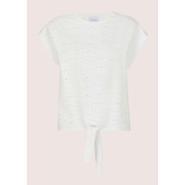 Madeleine Mode Kurzarmshirt MADELEINE "Shirt Shirt mit Lochstickerei, Kurzarm, Rundhals", Damen, Gr. 34, wei&szlig;, Obermaterial: 95% Baumwolle CO. 5% Elasthan EL., Modern, tailliert, Shirts, Geknoteter Saum