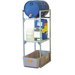 Fassregal Typ 120 Variante 3 CEMO, mit Fass- und Gitterrostauflage, B 450 x H 1310 x T 820 mm