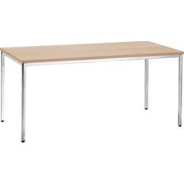 Konferenztisch, bis 6 Personen, Rechteck, 4-Fu&szlig; Quadratrohr, B 1600 x T 800 x H 720 mm, Buche/chromsilber
