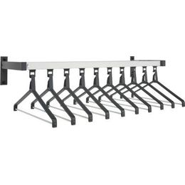 Wandgarderobe &ndash; Aluminiumprofile silbermatt eloxiert, St&uuml;tzen tiefschwarz (RAL 9005) epoxidbeschichtet, Hutablage, Kleiderstange, 10 Einzelhaken
