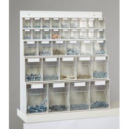 Wand Kleinteilemagazin MultiStore, 33 Klappk&auml;sten, Volumen 76 l, B 600 x T 185 x H 684 mm, Holzplatte & Polystyrol