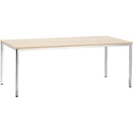 Konferenztisch, bis 6 Personen, Rechteck, 4-Fu&szlig; Quadratrohr, B 2000 x T 800 x H 720 mm, Ahorn/chromsilber