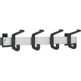 Wandgarderobe &ndash; Aluminiumprofil silbermatt eloxiert, St&uuml;tzen schwarz (RAL 9005) epoxidbeschichtet, Haken Kunststoff schwarz, 4 Hut- und 4 Mantelhaken, Ma&szlig;e H 90 &times; B 400 &times; T 120 mm