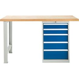 Sch&auml;fer Shop Modulare Werkbank Sch&auml;fer Shop Select, Grundeinheit, Buche Multiplexplatte, bis 500 kg, B 1500 x T 700 x H 840 mm, Lichtgrau ral 7035/Enzianblau ral 5010