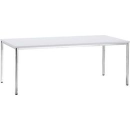 Konferenztisch, bis 6 Personen, Rechteck, 4-Fu&szlig; Quadratrohr, B 2000 x T 800 x H 720 mm, wei&szlig;/chromsilber