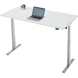 Schreibtisch, elektrisch h&ouml;henverstellbar, Rechteck, T-Fu&szlig;, B 1600 x T 800 x H 720-1200 mm, lichtgrau/silber