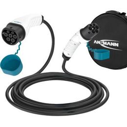 Autoladekabel Ansmann, f&uuml;r Elektroautos/Hybridautos, Anschluss Typ 2, 3-phasig, Ladeleistung 11 kW, IP55, L&auml;nge 7,5 m, Kunststoff, anthrazit-blau-wei&szlig;