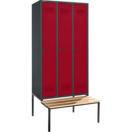 Sch&auml;fer Shop Sch&auml;fer Shop Genius Kleiderspind mit Sitzbank, 3 Abteile, 300 mm Abteilbreite, Sicherheitsdrehriegelverschluss, anthrazit/rubinrot