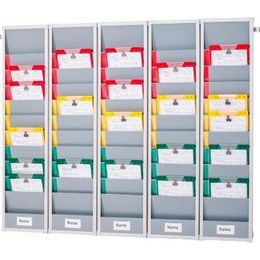Planungstafel EICHNER Flexo, 5er-Set, mit Wandprofil, je 10 Tafelschienen, f&uuml;r bis zu 50 Auftragstaschen, B 1700 x T 100 x H 1280 mm, Kunststoff, grau