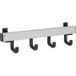 Aluminium-Garderobenleiste, 4 Einzelhaken, Breite 400 mm, silbermatt, T/H 90 &times; 90 mm, ca. 1,0 kg