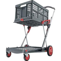 Klappmobil Clax&reg;, 2 Etagen, Tragkraft bis 60 kg, Lenk- & Bockrollen, inkl. 46 l Klappbox, Aluminium & Kunststoff, grau/rot
