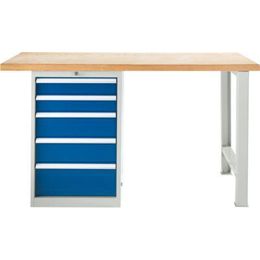 Sch&auml;fer Shop Modulare Werkbank Sch&auml;fer Shop Select, Grundeinheit, Buche Multiplexplatte, bis 500 kg, B 2000 x T 700 x H 840 mm, Lichtgrau ral 7035/Enzianblau ral 5010
