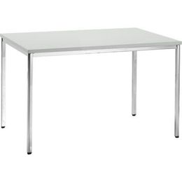 Konferenztisch, bis 4 Personen, Rechteck, 4-Fu&szlig; Quadratrohr, B 1200 x T 800 x H 720 mm, lichtgrau/chromsilber