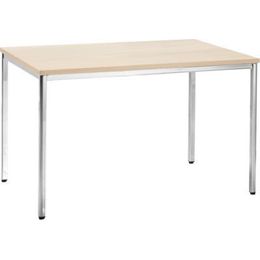 Konferenztisch, bis 4 Personen, Rechteck, 4-Fu&szlig; Quadratrohr, B 1200 x T 800 x H 720 mm, Ahorn/chromsilber