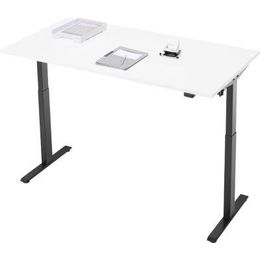 Schreibtisch, elektrisch h&ouml;henverstellbar, Rechteck, T-Fu&szlig;, B 1600 x T 800 x H 720-1200 mm, wei&szlig;/schwarz
