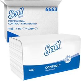 Scott&reg;-Control Handt&uuml;cher Interfold 6663, V-Faltung, 15 Packungen &aacute; 212 Papierhandt&uuml;cher, insges. 3180 T&uuml;cher, wei&szlig;