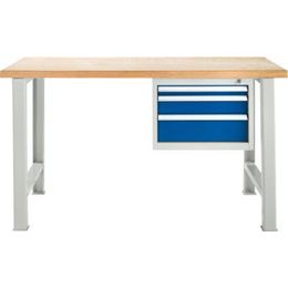 Sch&auml;fer Shop Modulare Werkbank Sch&auml;fer Shop Select, Grundeinheit, Buche Multiplexplatte, bis 500 kg, B 1500 x T 700 x H 840 mm, Hellsilber/Enzianblau ral 5010