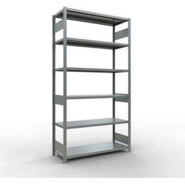 SCHULTE LAGERTECHNIK Schulte MULTIplus250 Steckregal, Grundregal, 6 Fachb&ouml;den, bis 250 kg je Fachboden, werkzeuglos montierbar B 1300 x T 500 x H 2500, silbergrau