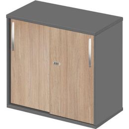 Sch&auml;fer Shop Sch&auml;fer Shop Select Ansatz-/Aufsatz-Schiebet&uuml;renschrank LOGIN, 2 Ordnerh&ouml;hen, B 800 x T 420 x H 726 mm, graphit/Eiche-Dekor