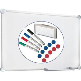 Whiteboard 2000 Maulpro, wei&szlig; kunststoffbeschichtet, magnethaftend, Rahmen silber, B 1200 x H 900 mm + 15-teiliges Zubeh&ouml;r-Set