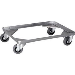 Gmoehling Fahrgestell f&uuml;r Transportk&auml;sten Typ 1, bis 200 kg, Lenk- und Bockrollen, Vollgummi-R&auml;der, L 642 x B 424 x H 150 mm, Stahl verzinkt