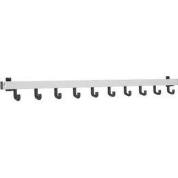 Aluminium-Garderobenleiste, 10 Einzelhaken, Breite 1000 mm, silbermatt, T/H 90 &times; 90 mm, ca. 1,5 kg