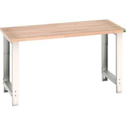 Bott Werkbank cubio, manuell h&ouml;henverstellbar, Rotbuche-Arbeitsplatte, B 1500 x T 750 x H 740&ndash;1140 mm, bis 800 kg, Stahl, lichtgrau