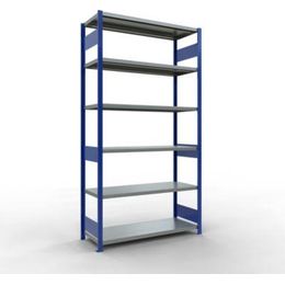 SCHULTE LAGERTECHNIK Schulte MULTIplus250 Steckregal, Grundregal, 6 Fachb&ouml;den, bis 250 kg je Fachboden, werkzeuglos montierbar, B 1300 x T 500 x H 2500, enzianblau/verzinkt