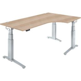 Sch&auml;fer Shop Sch&auml;fer Shop Genius Schreibtisch ERGOSTYLE S, 90&deg;, Ansatz rechts, elektrisch h&ouml;henverstellbar, C-Fu&szlig;, zweistufig, B 2000 x T 800 x H 645-1305 mm, inkl. Memory Master, Eiche/wei&szlig;aluminium