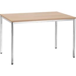 Konferenztisch, bis 4 Personen, Rechteck, 4-Fu&szlig; Quadratrohr, B 1200 x T 800 x H 720 mm, Buche/chromsilber
