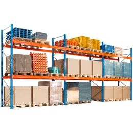 SCHULTE LAGERTECHNIK Schulte Palettenregal, Grundregal, B 8444 x T 1100 x H 4000 mm, 3 Ebenen, Palettengewicht bis 500 kg, Feldlast 5287 kg, blau/orange